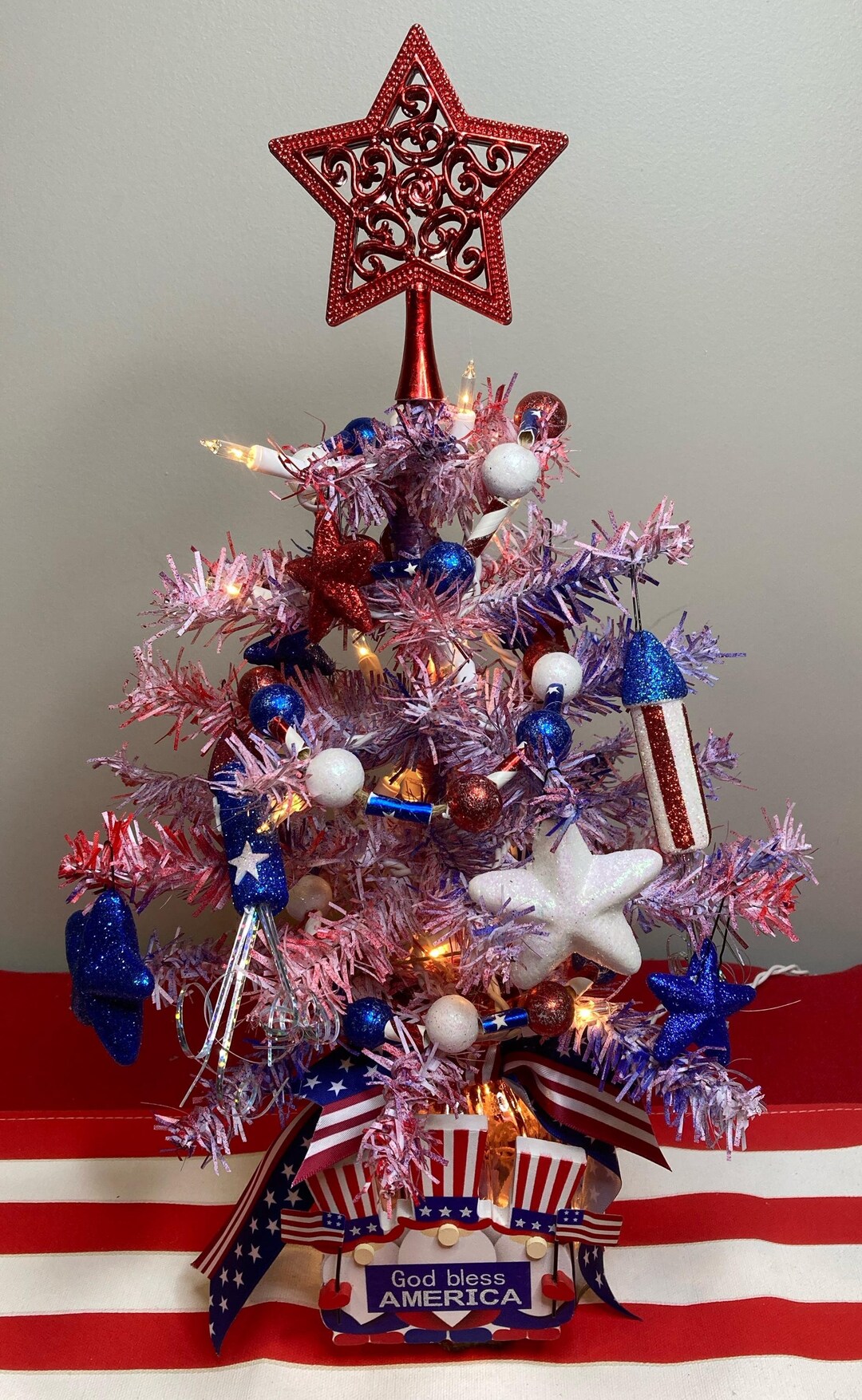 American Pride Lighted Patriotic Tree, Red White and Blue 4th of July ...