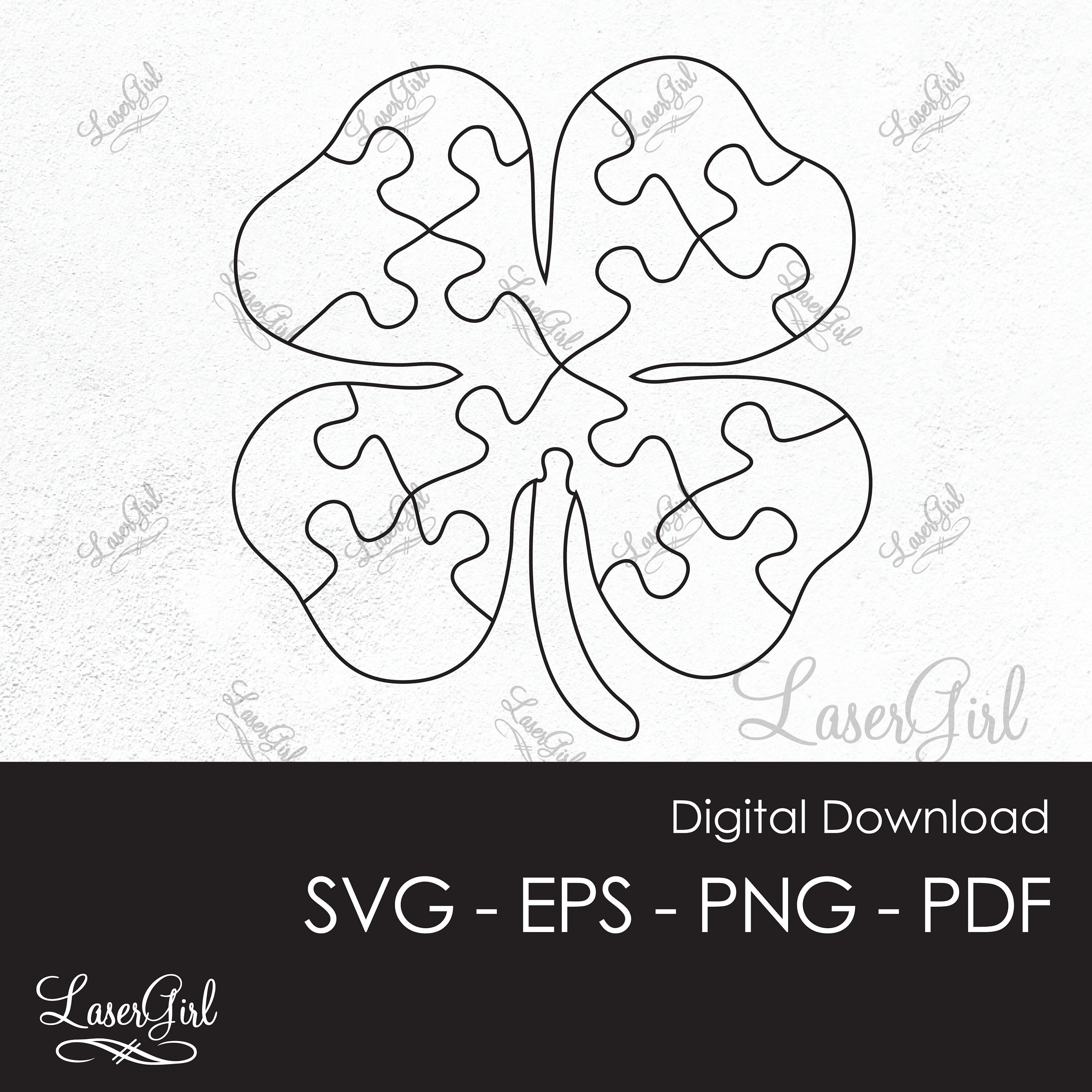 Shamrock Puzzle SVG - 4-leaf Clover Puzzle SVG - Etsy