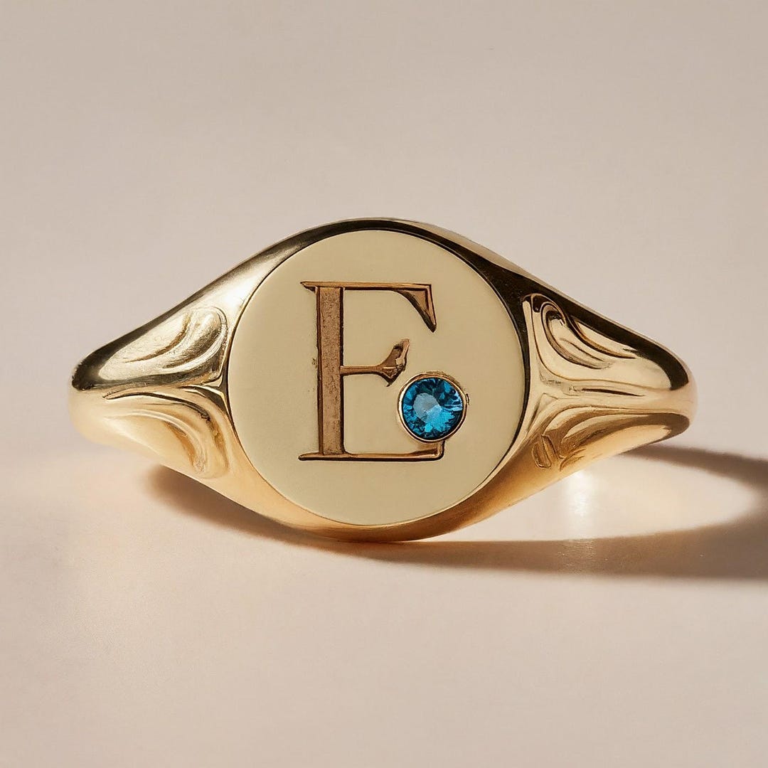 Personalized Birthstone Signet Ring: 925 Silver Gold Plated Initial ...