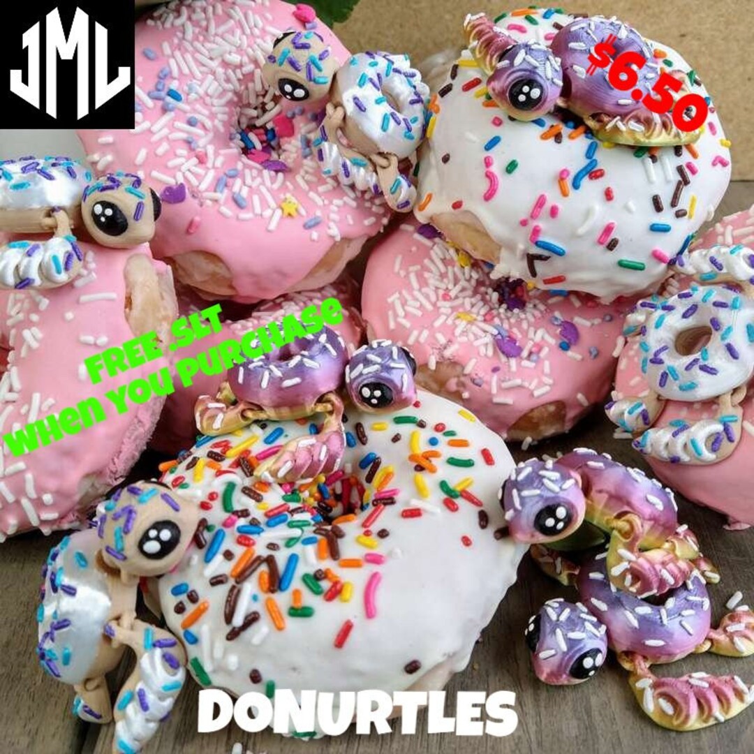 3d Printed Donut Turtle Articulated Cinderwing Frosting and Sprinkles ...
