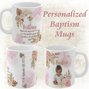 Baptism Boho Personalized Mugs. Boho Floral Spanish or English Baptism ...