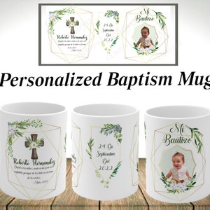 Baptism Personalized Mugs. Cute Floral Spanish or English Baptism Mugs ...