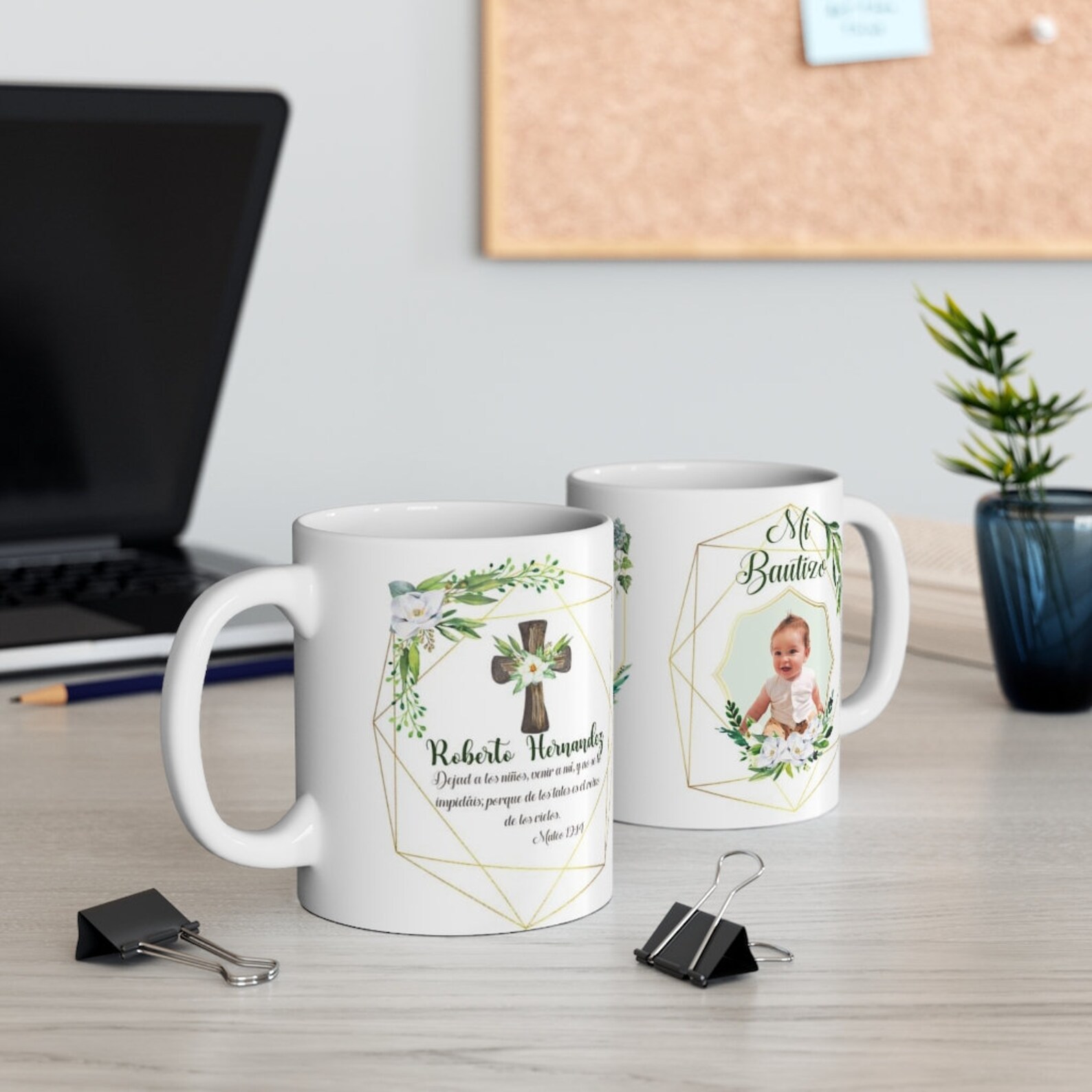Baptism Personalized Mugs. Cute Floral Spanish or English Baptism Mugs ...