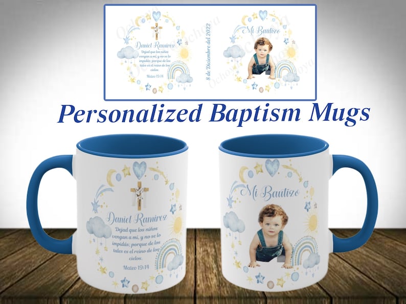 Baptism Personalized Mugs. Cute Boy Baptism Mugs, Tazas De Recuerdo ...