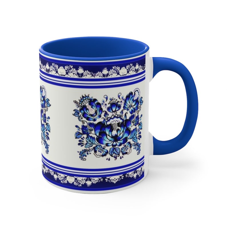 Russian Gift, Russian Folk Art, Blue Floral Mug, Russia, Russian Coffee ...