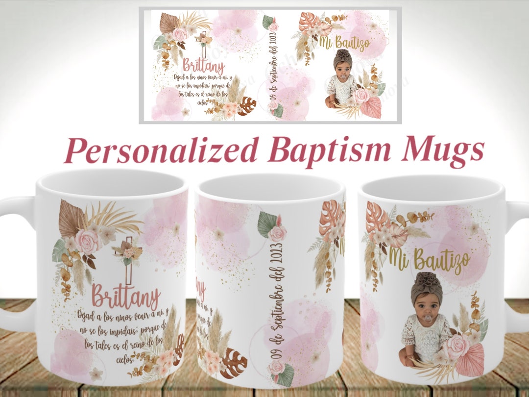 Baptism Boho Personalized Mugs. Boho Floral Spanish or English Baptism ...