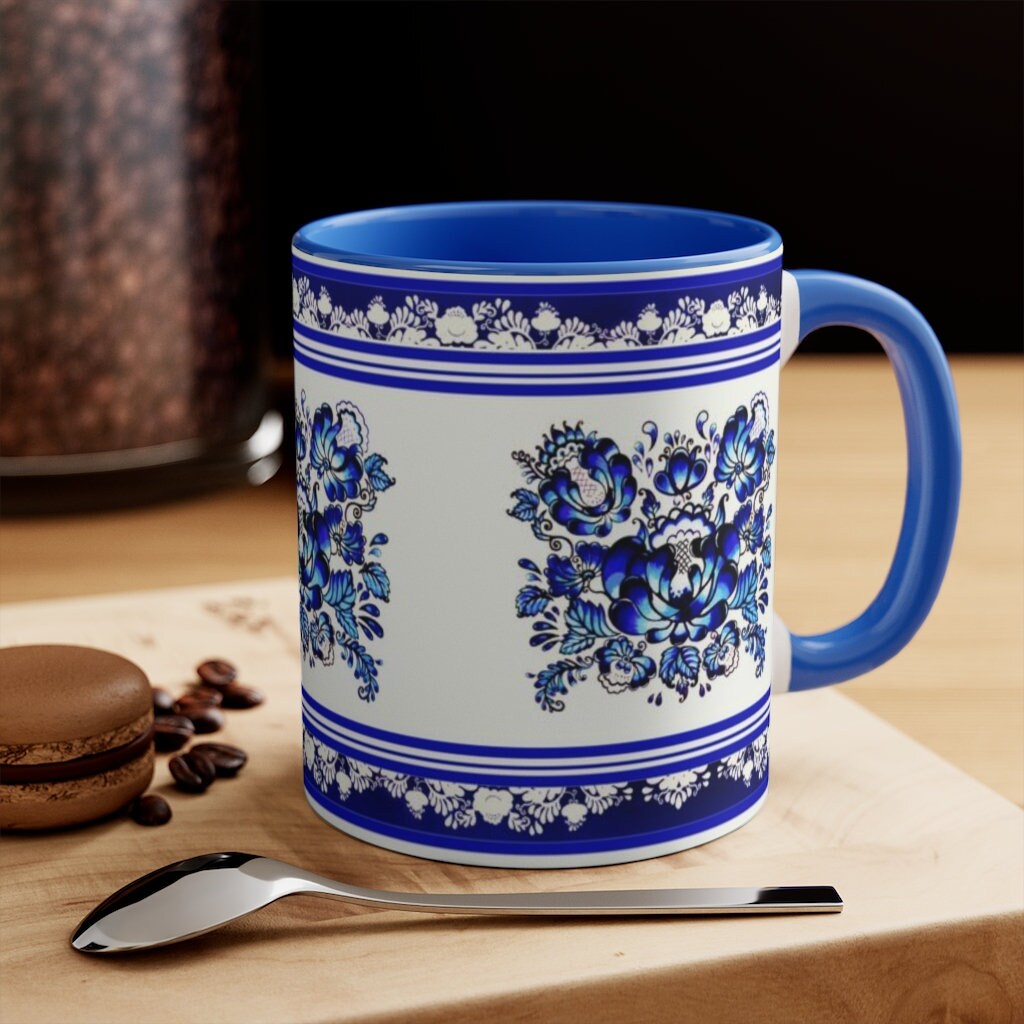 Russian Gift Russian Folk Art Blue Floral Mug Russia - Etsy