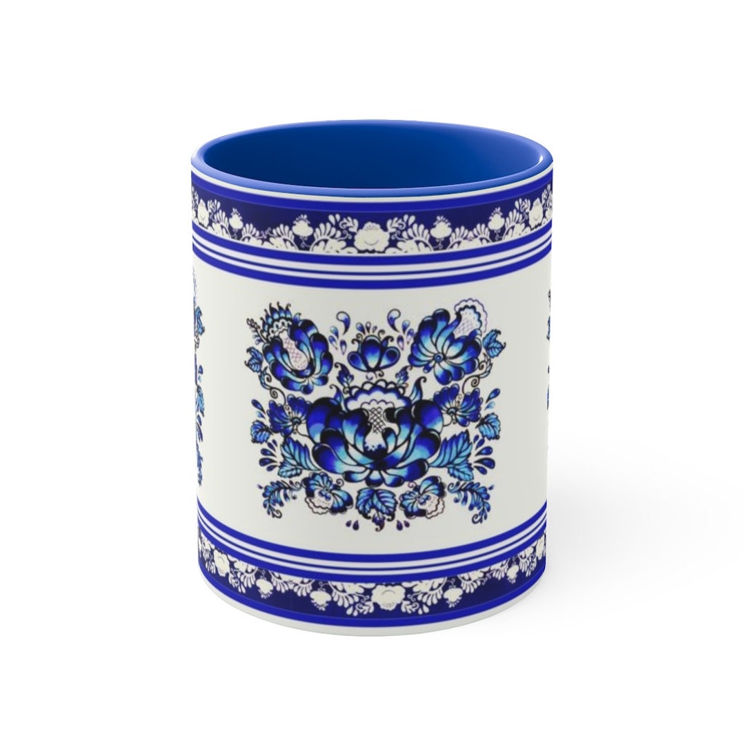 Russian Gift, Russian Folk Art, Blue Floral Mug, Russia, Russian Coffee ...