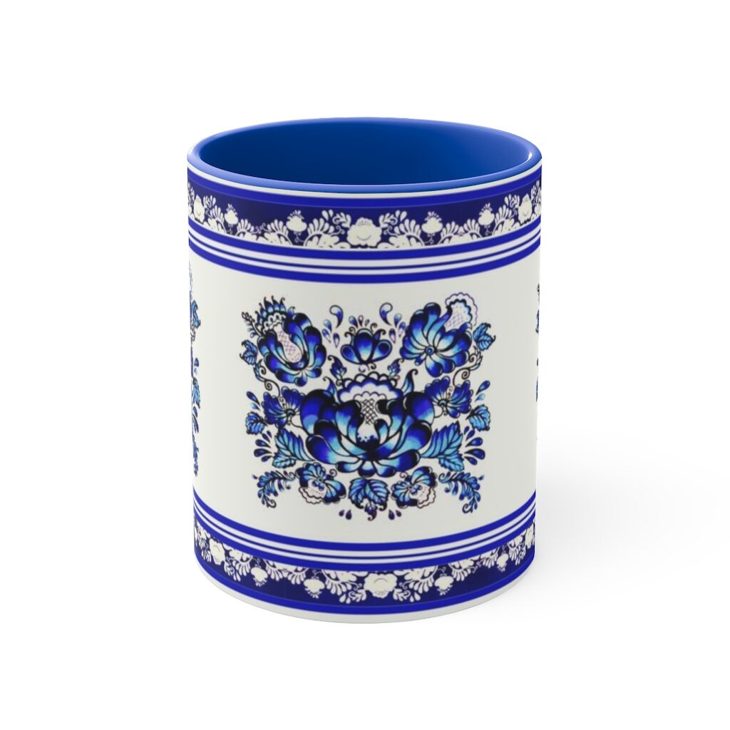 Russian Gift, Russian Folk Art, Blue Floral Mug, Russia, Russian Coffee ...