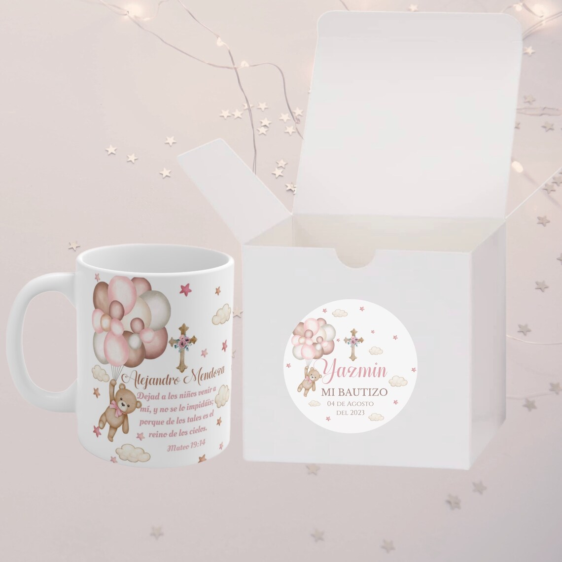 Baptism Personalized Mugs. Cute Baptism Mugs in Pink, Spanish or ...