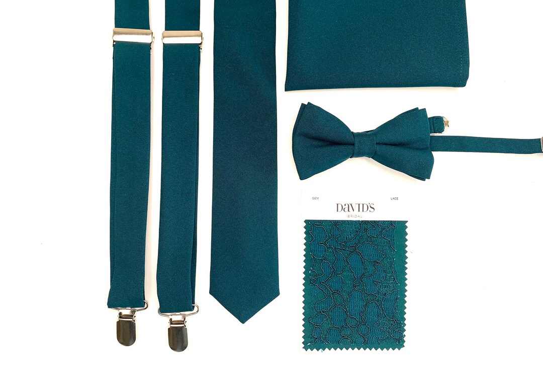 GEM Necktie / Gem Tie / Dark Green Tie / Bow Tie / Suspenders / Pocket ...
