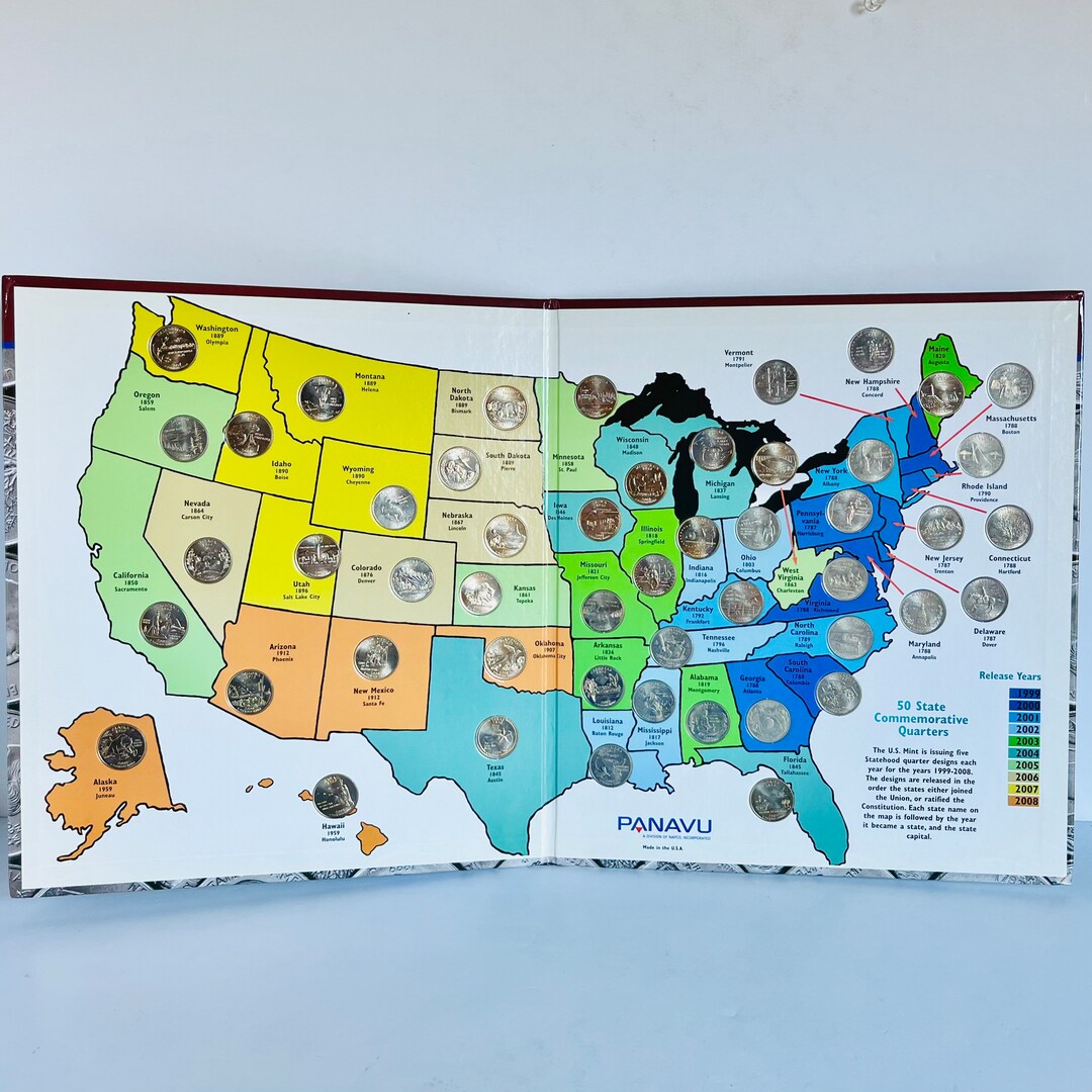 50 State Commemorative Quarters Map complete 1999-2008 - Etsy