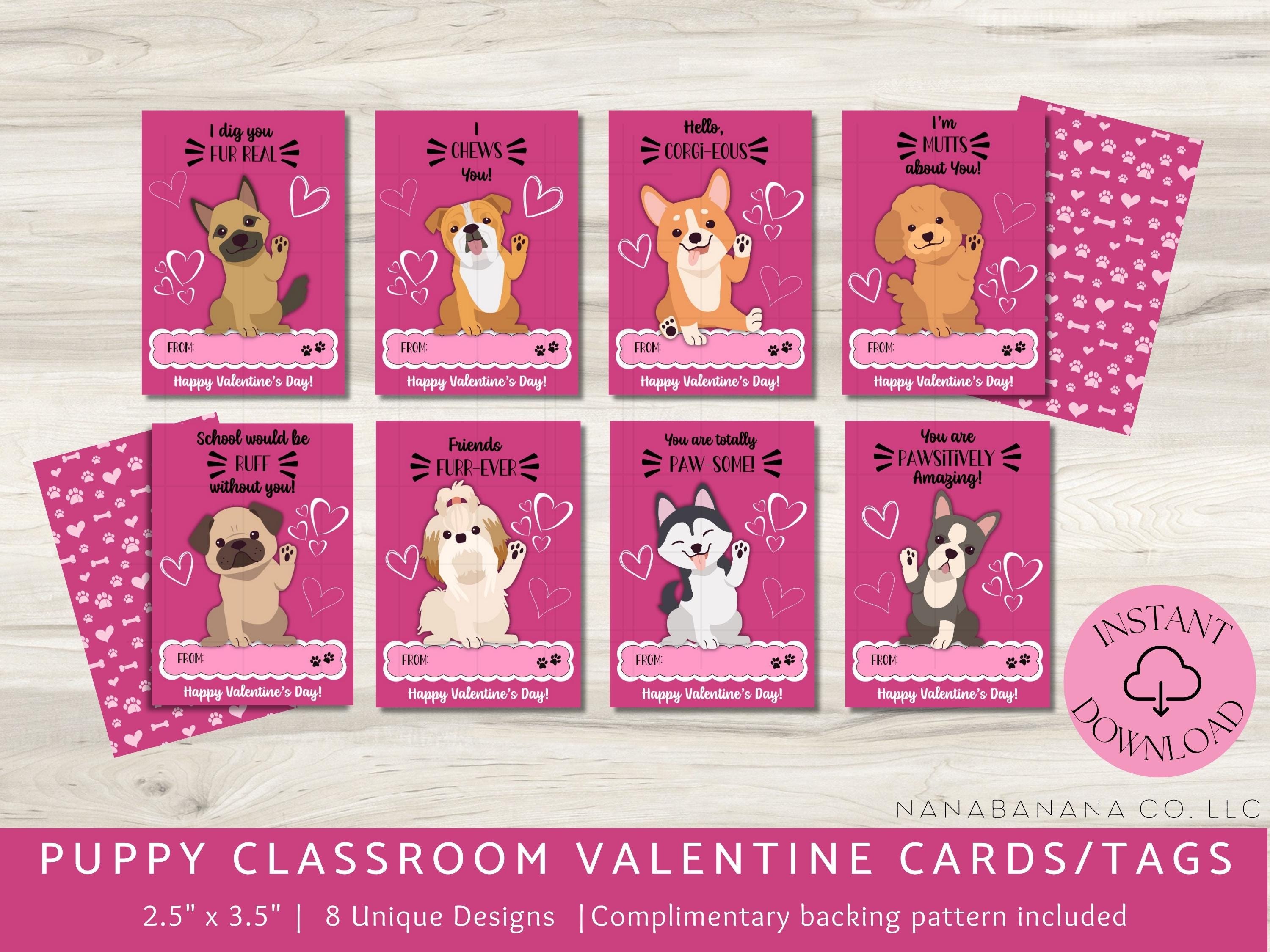 Instant Download, Printable Dog Valentines, Puppy Valentine Cards ...