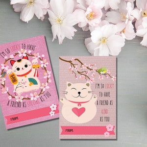 Printable Lucky Cat Cards, Valentine Cards, INSTANT DOWNLOAD, Maneki ...