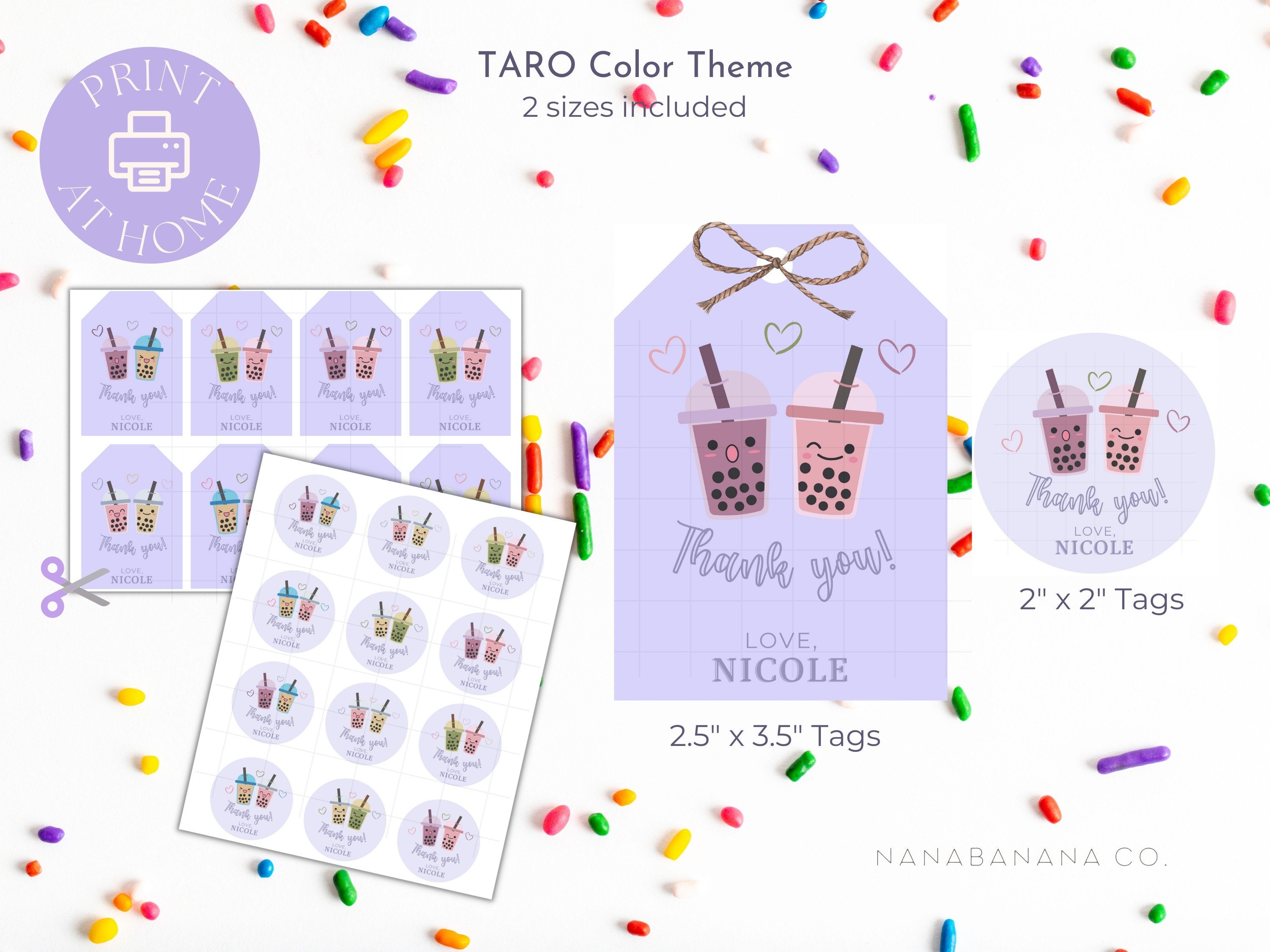 Custom Printable Boba Bubble Tea Thank You Tags, Party Favor Tags, Gift ...