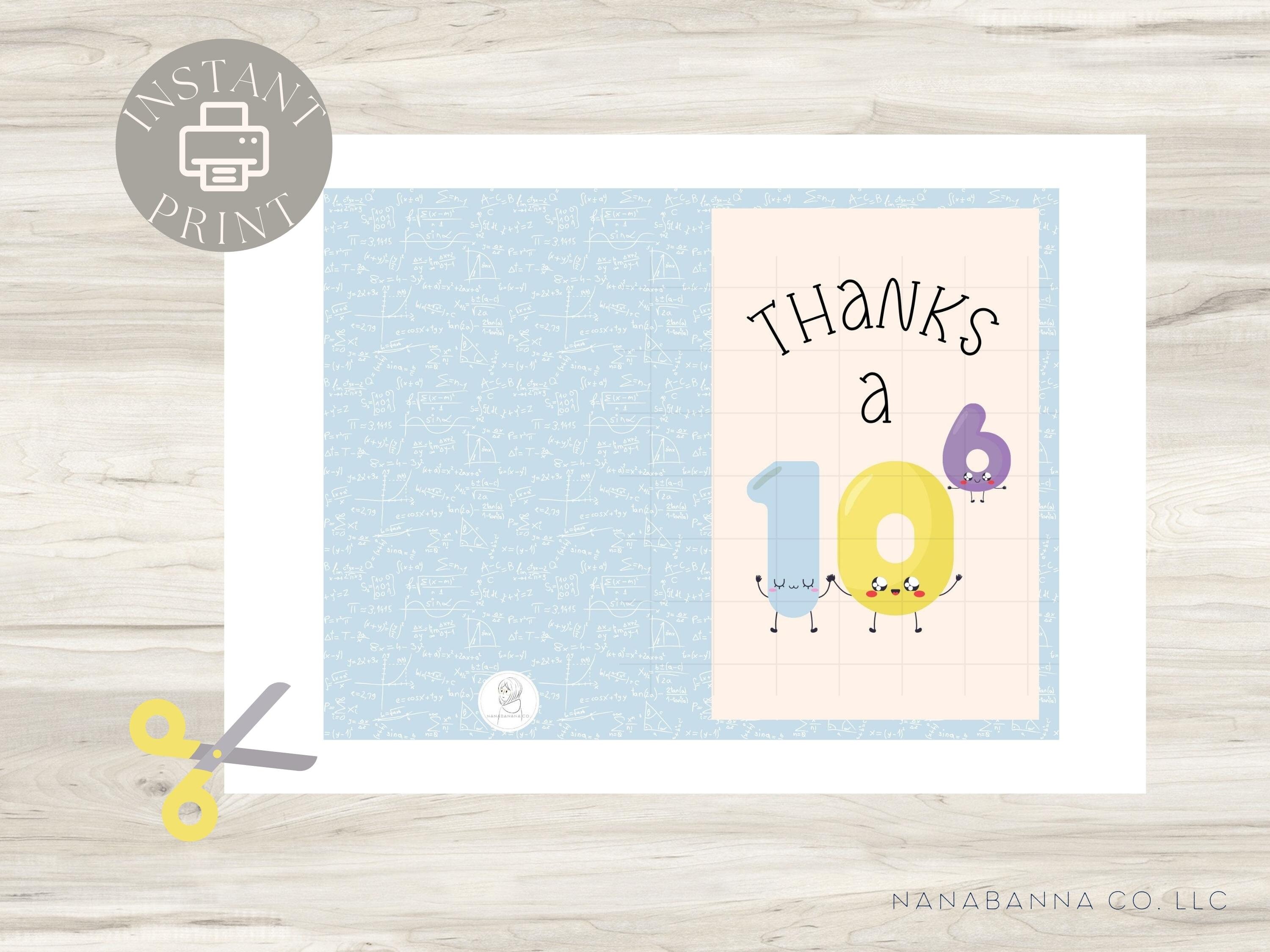 Thanks A Million, Printable Card, Kawaii Math Card, Math Teacher Thanks ...