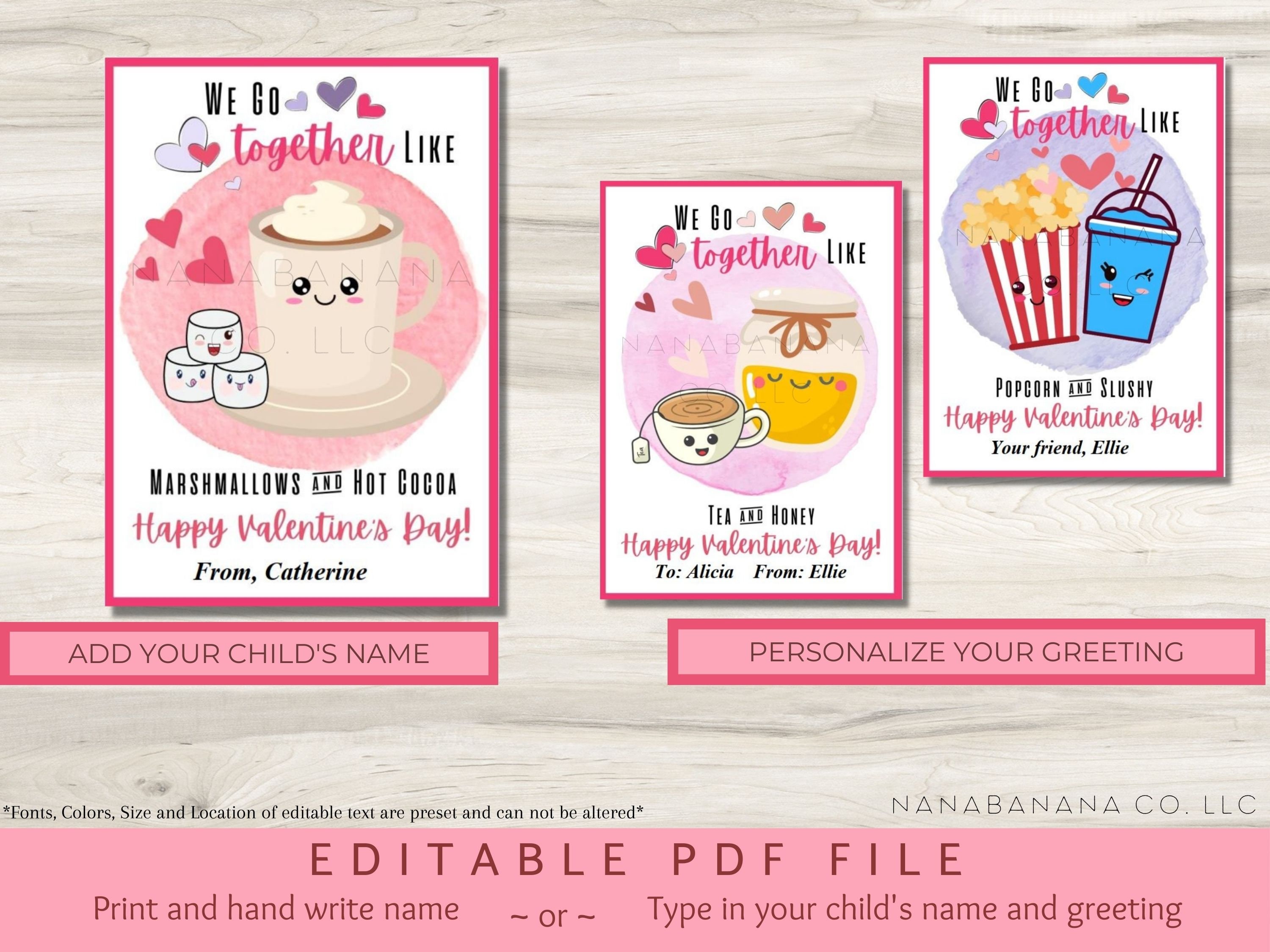 Printable Editable Kawaii Valentine Cards, Perfect Pair Valentine ...