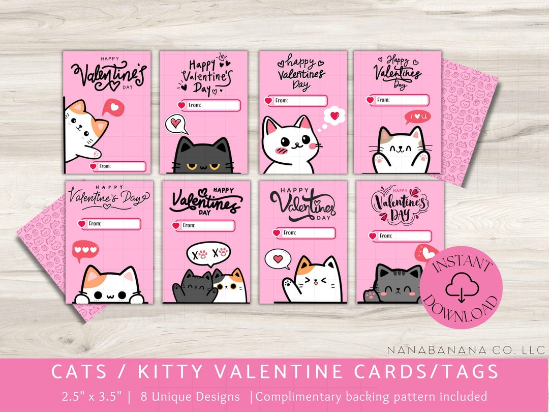 Instant Download, Printable Cat Kitty Valentines, Kitty Cat Valentine ...