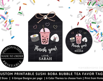 Custom Printable Boba Bubble Tea Thank You Tags, Party Favor Tags, Gift ...