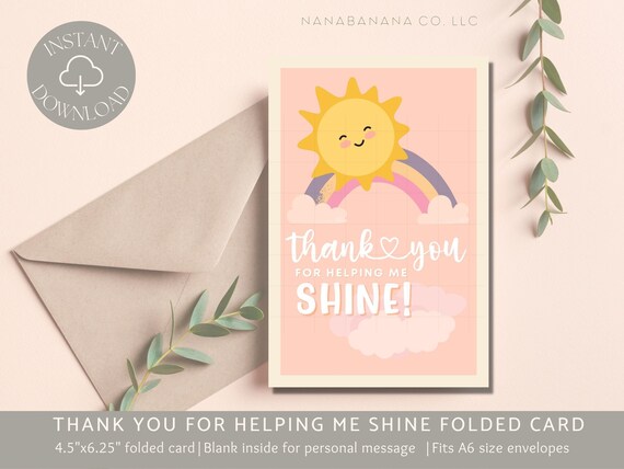 Thank You for Helping Me Shine Printable Card Teacher - Etsy
