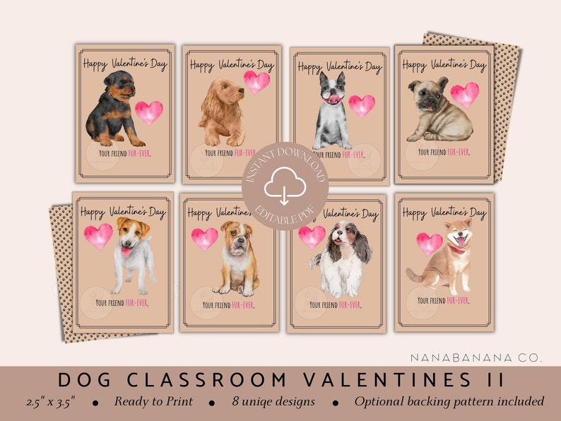 Printable Dog Valentine Cards INSTANT DOWNLOAD Editable Valentine ...
