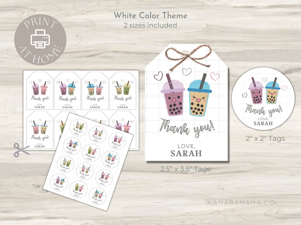 Custom Printable Boba Bubble Tea Thank You Tags, Party Favor Tags, Gift ...