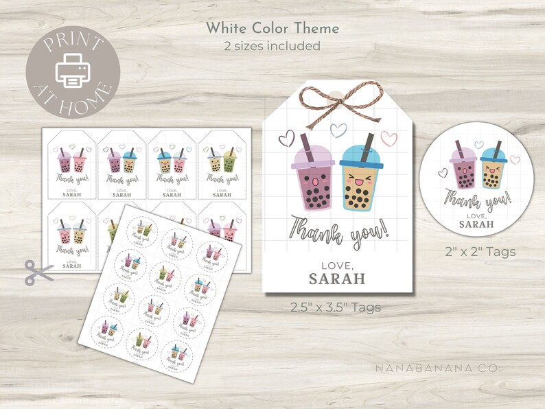 Custom Printable Boba Bubble Tea Thank You Tags, Party Favor Tags, Gift ...