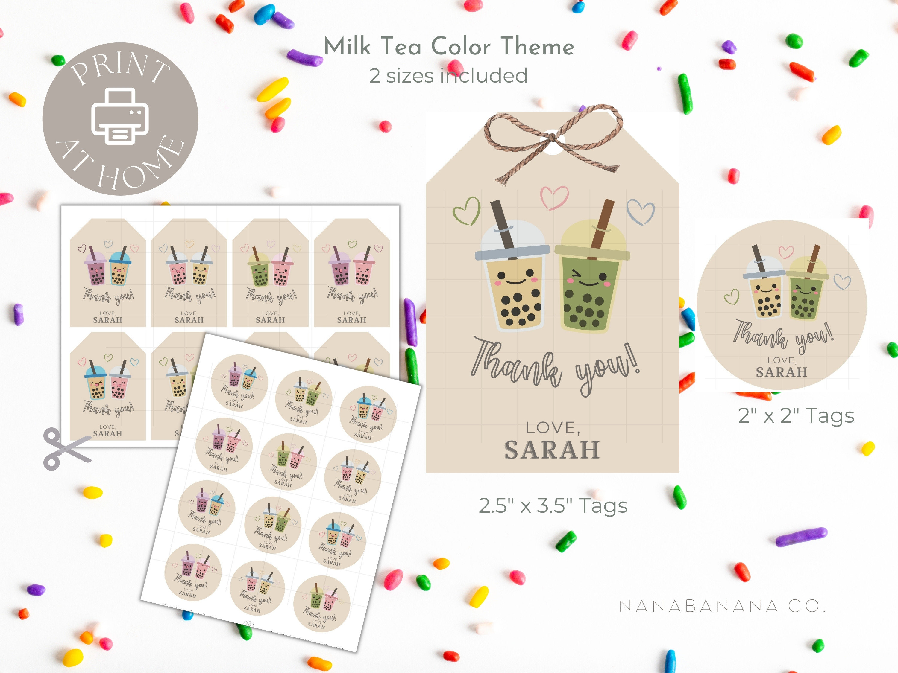 Custom Printable Boba Bubble Tea Thank You Tags, Party Favor Tags, Gift ...