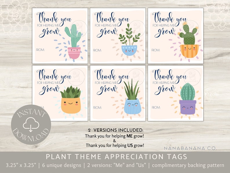PRINTABLE Thank You for Helping Me / Us Grow! Tags, Teacher ...