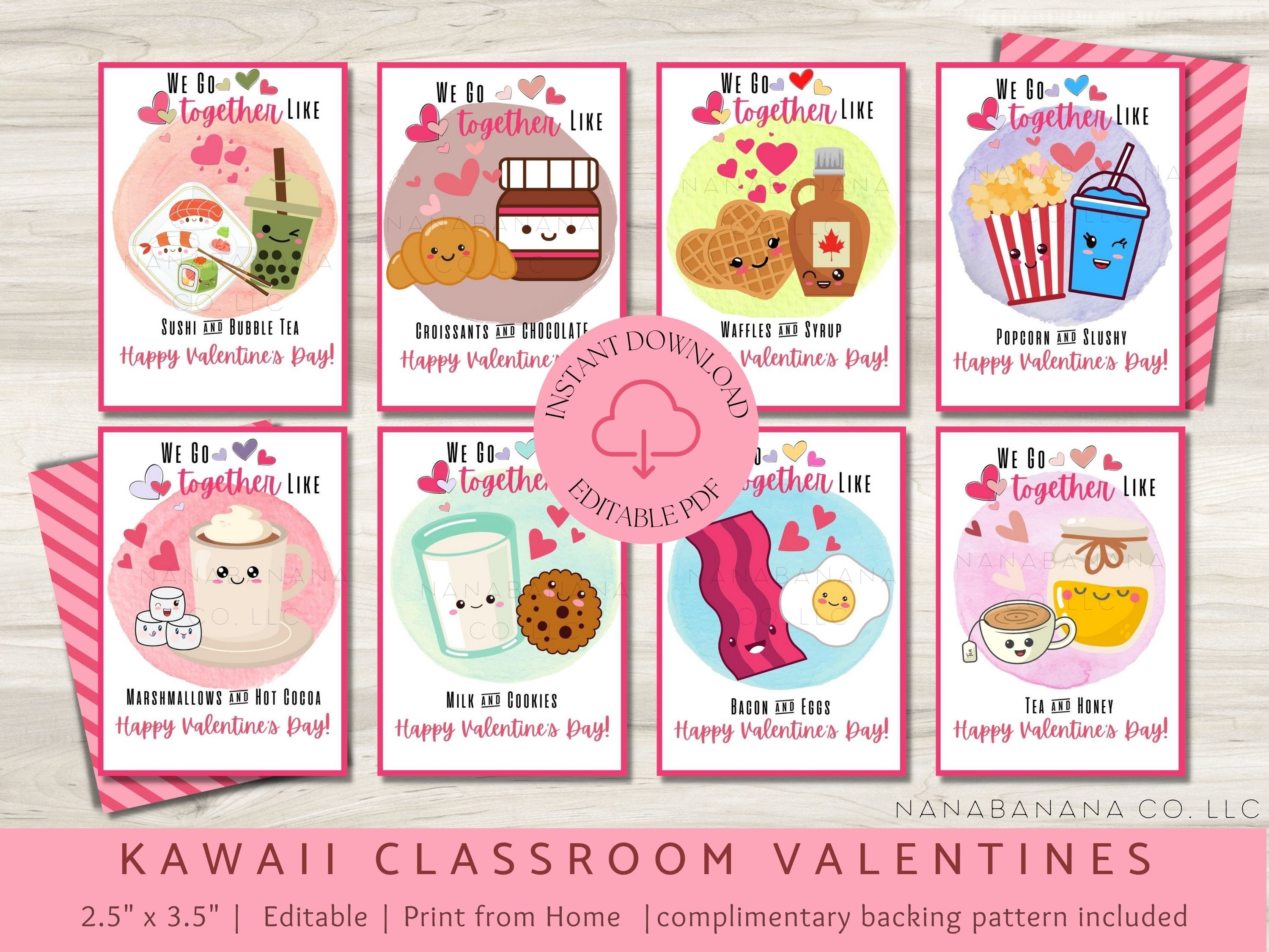 Printable Editable Kawaii Valentine Cards, Perfect Pair Valentine ...