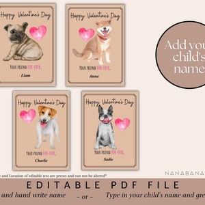 Printable Dog Valentine Cards INSTANT DOWNLOAD Editable Valentine ...