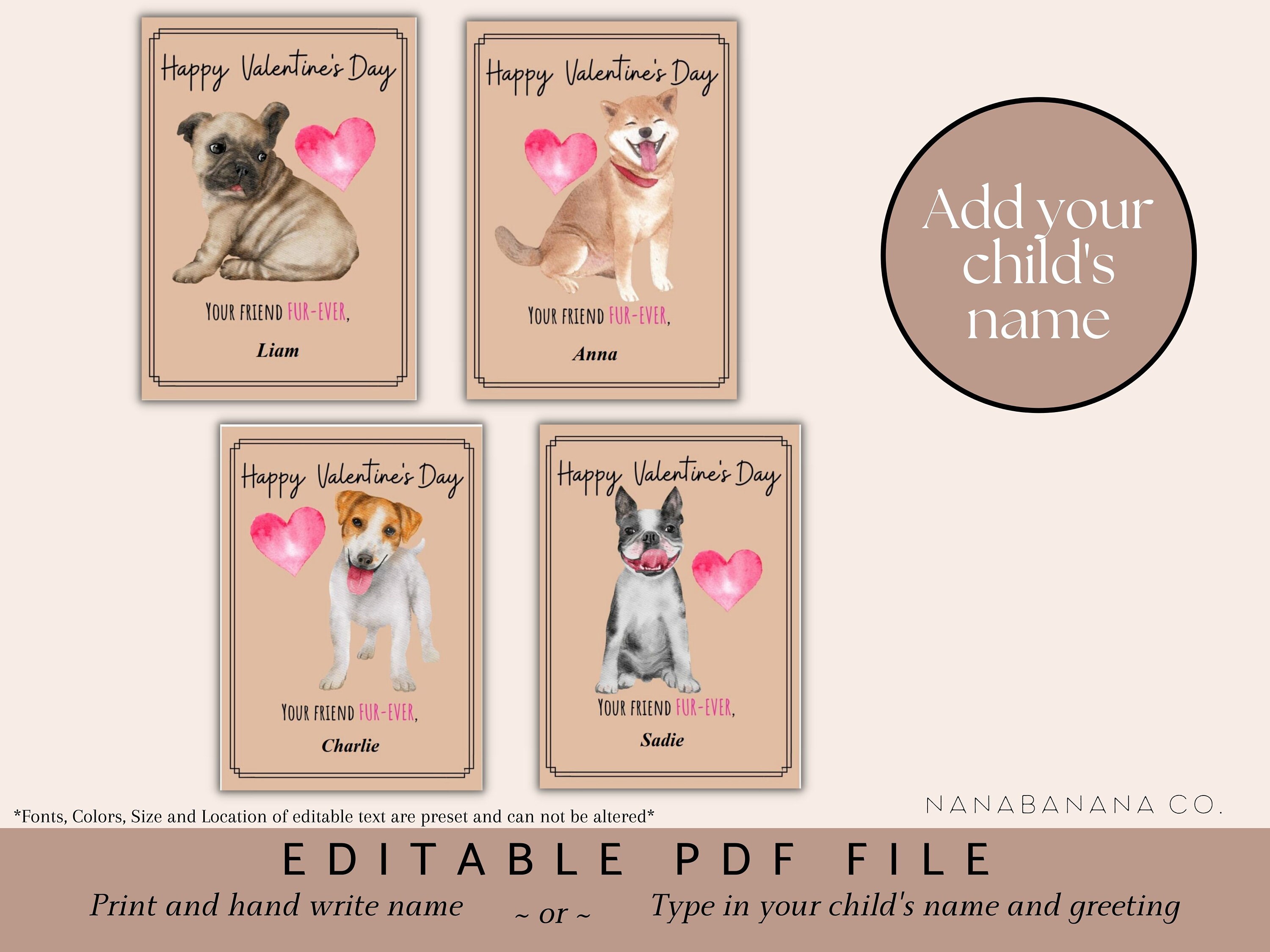 Printable Dog Valentine Cards INSTANT DOWNLOAD Editable Valentine ...