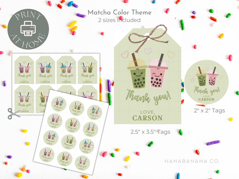 Custom Printable Boba Bubble Tea Thank You Tags, Party Favor Tags, Gift ...