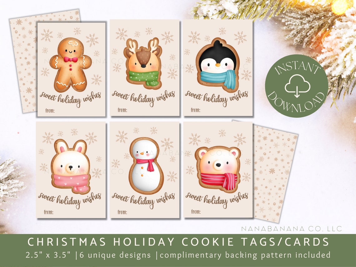 Printable Christmas Holiday Cookie Tags, Christmas Classroom Exchange ...