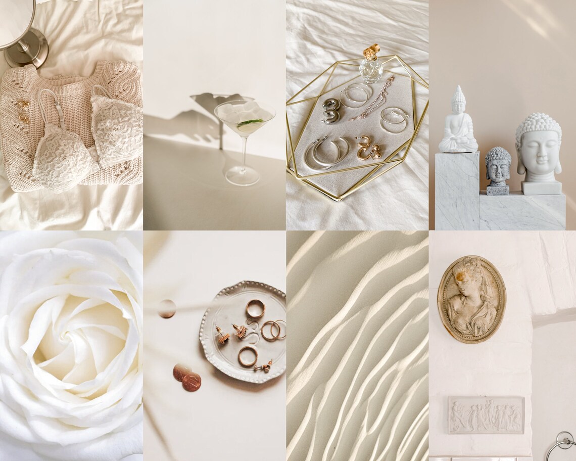 Cream & White Aesthetic Wall Collage Kit Minimalist Dorm Decor Gallery ...