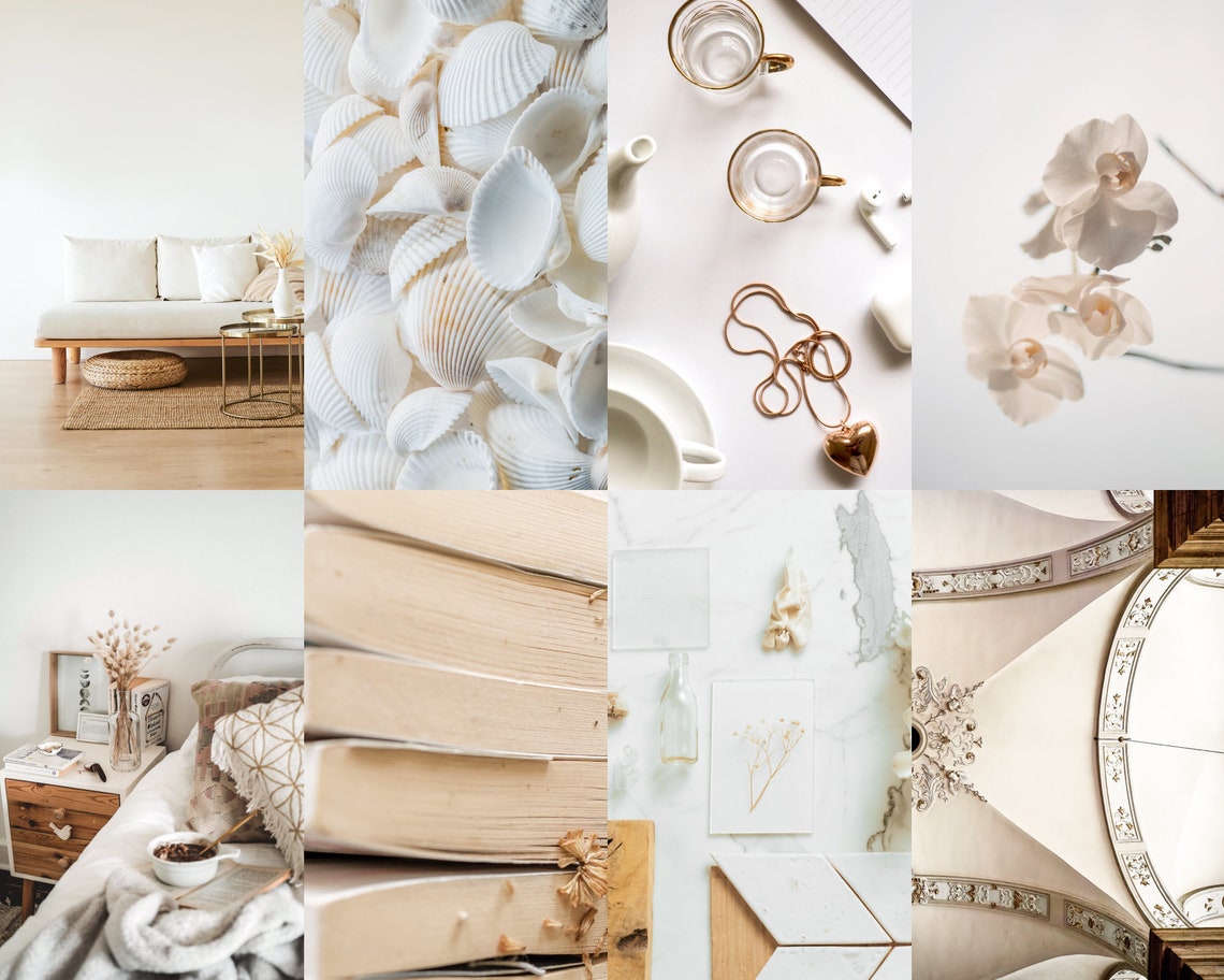Cream & White Aesthetic Wall Collage Kit | Minimalist Dorm Decor ...