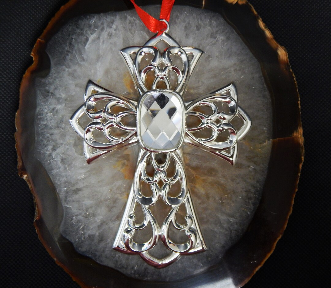 Lenox Bejeweled Cross Christmas Ornament: Silver Filigree Rhinestone - Etsy