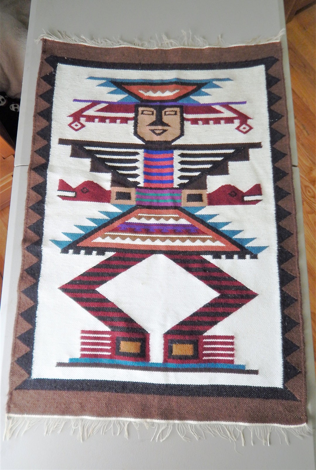 Vintage Southwestern Native American Tribal Woven Wool Wall Tapestry ...