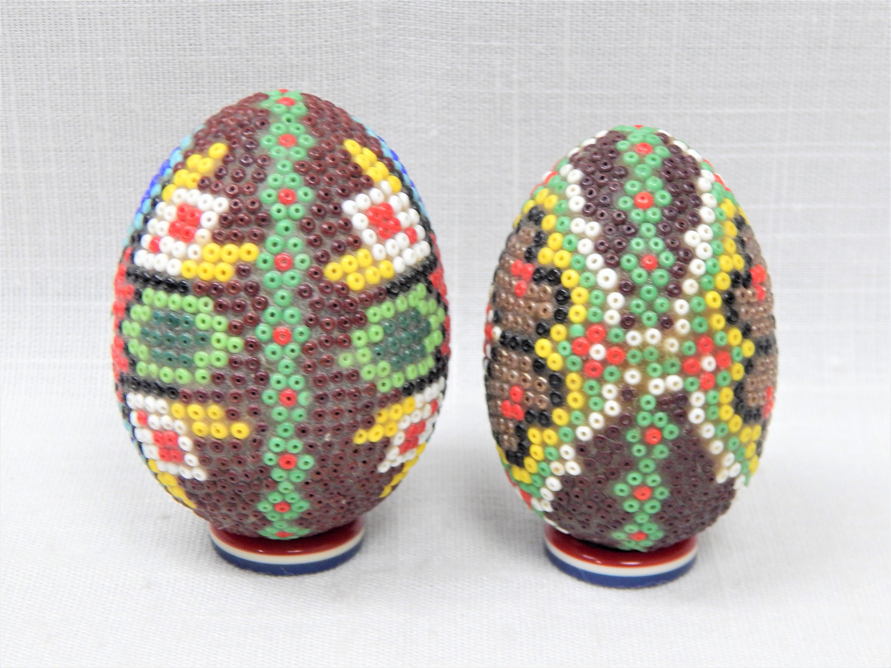 Pair of Antique Native American Seed Bead Covered Eggs With Quilt Like ...