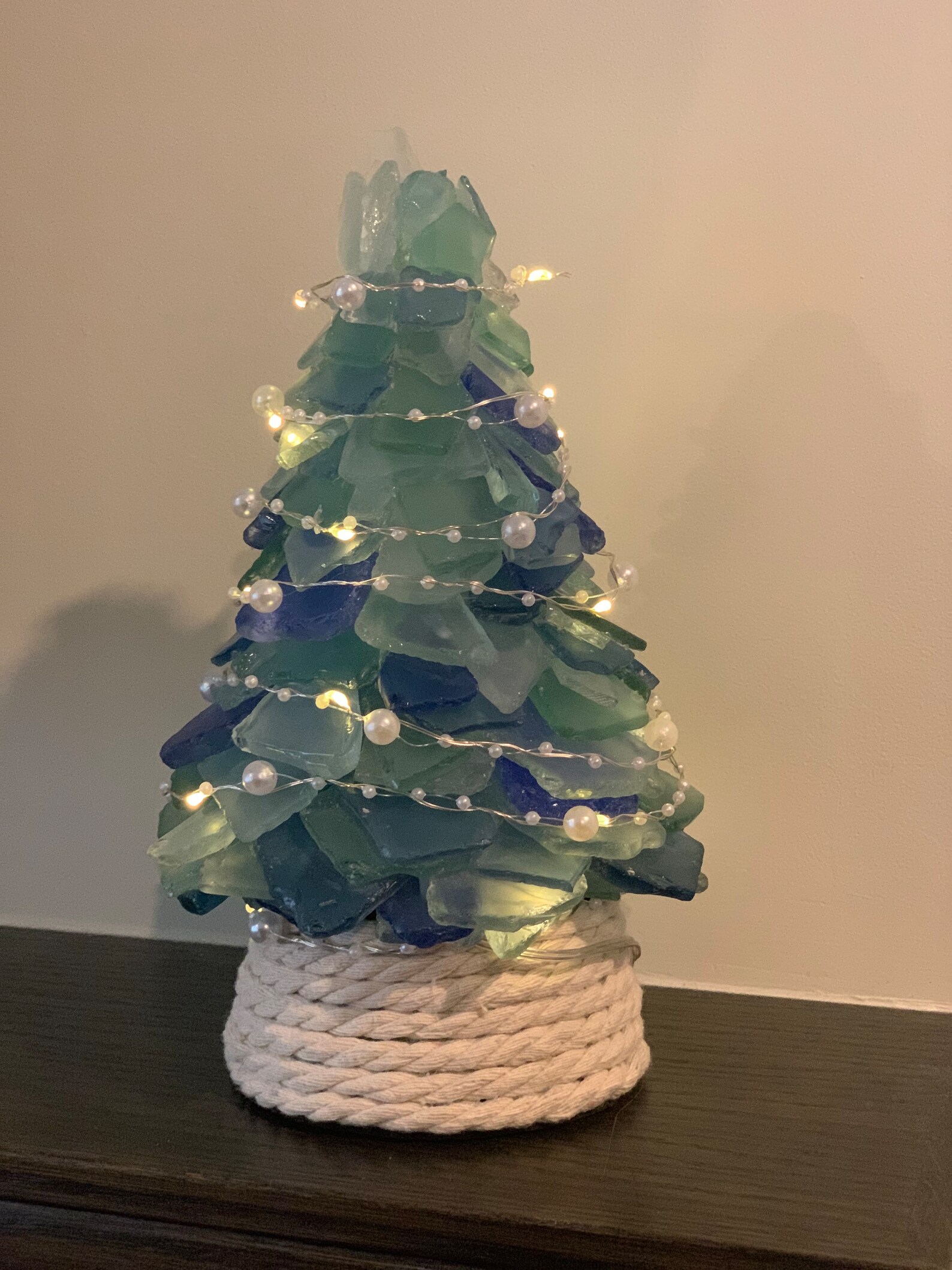 Sea Glass Christmas Tree one-of-a-kind With Nautical Rope - Etsy