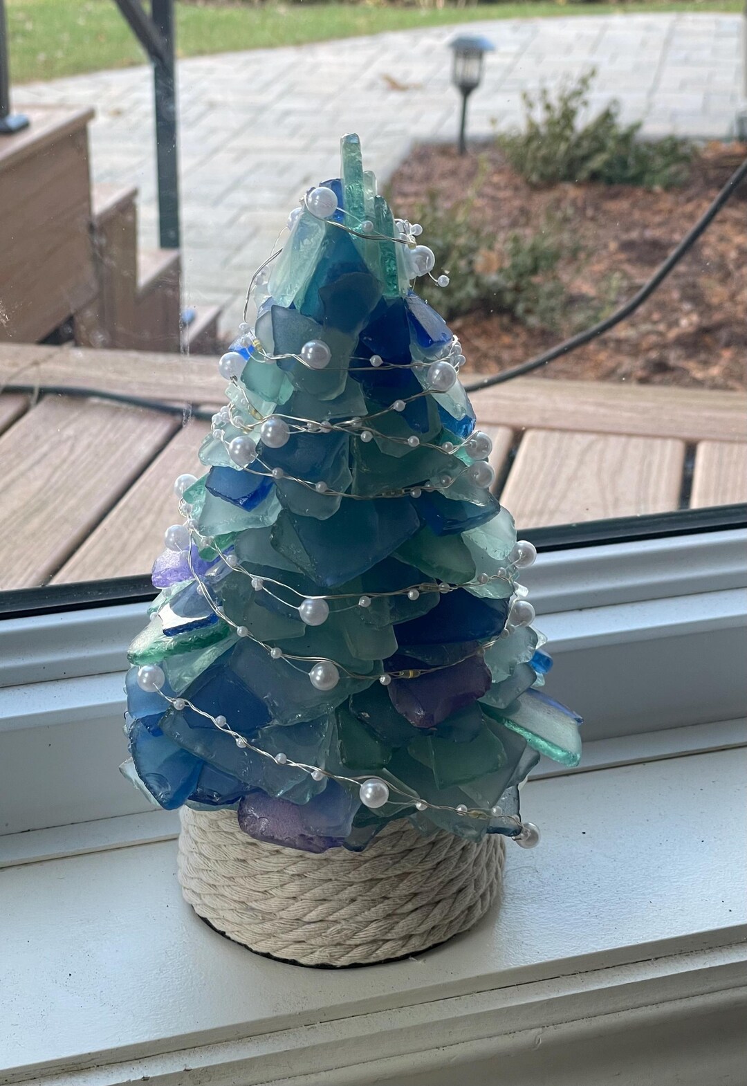 Sea Glass Christmas Tree (one-of-a-kind) With Nautical Rope Base and ...