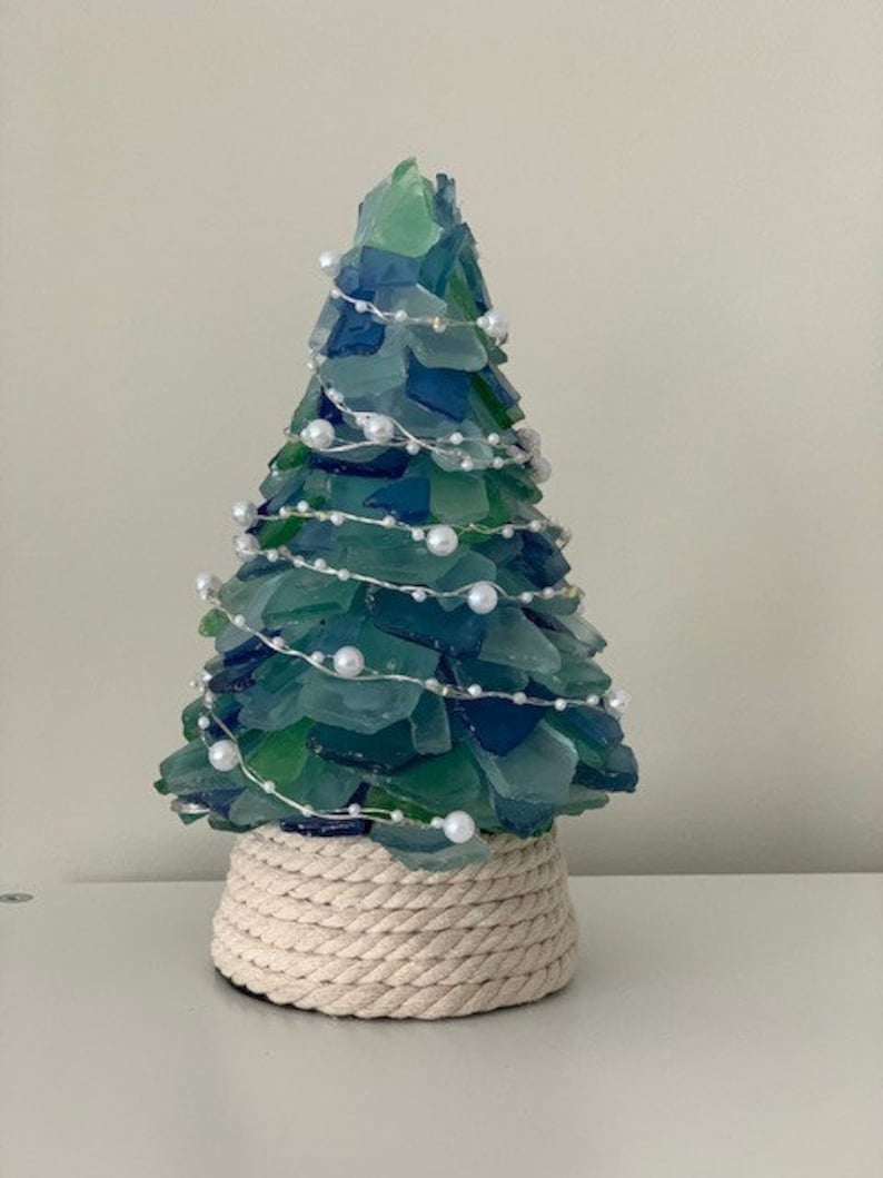 Sea Glass Christmas Tree one-of-a-kind With Nautical Rope | Etsy