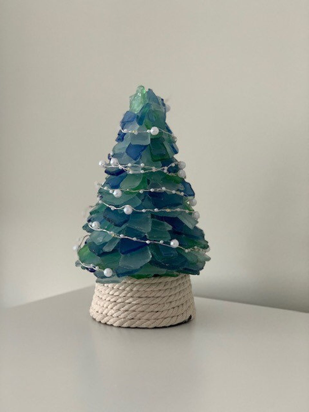 Sea Glass Christmas Tree one-of-a-kind With Nautical Rope - Etsy