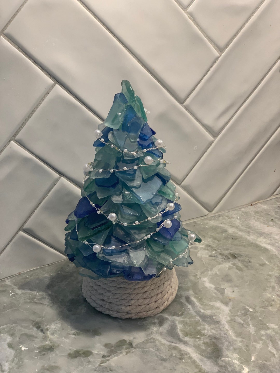 Sea Glass Christmas Tree one-of-a-kind With Nautical Rope Base and ...