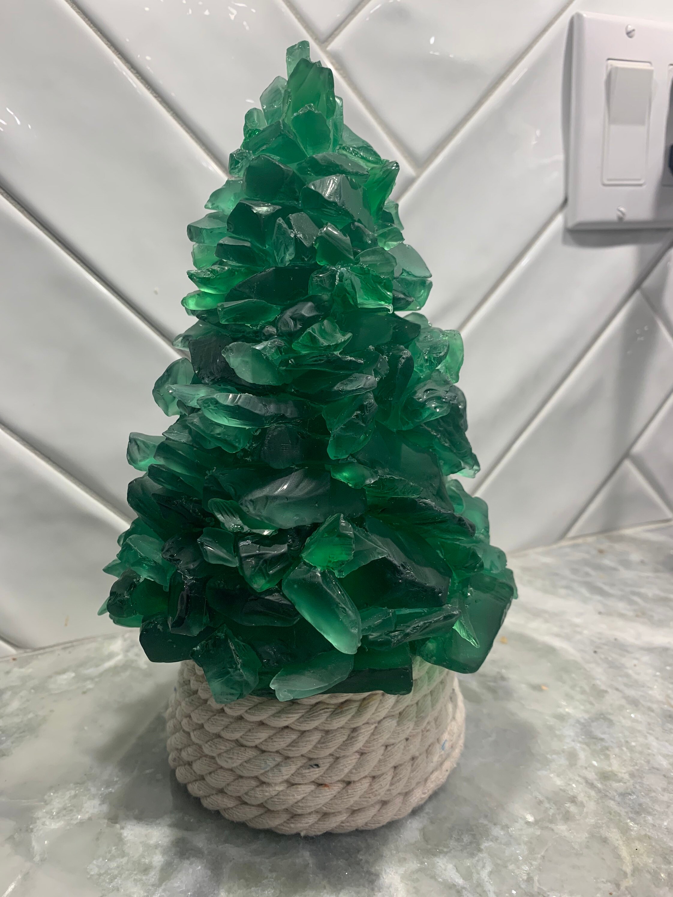 Seaglass evergreen Tree in Shades of Green One of a Kind - Etsy