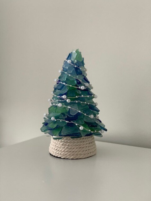 Sea Glass Christmas Tree one-of-a-kind With Nautical Rope | Etsy