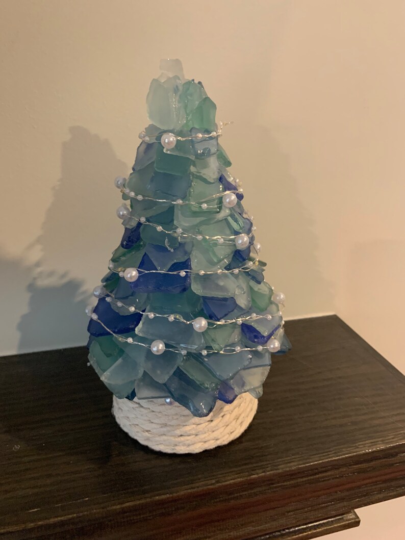 Sea Glass Christmas Tree one-of-a-kind With Nautical Rope - Etsy