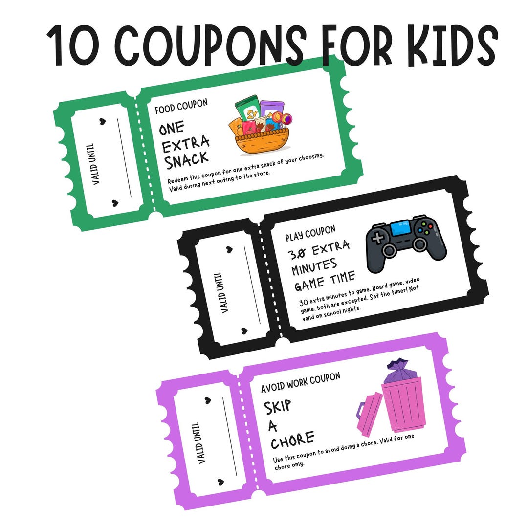Printable Kids Rewards Coupons (10 Different), Customizable Rewards for ...