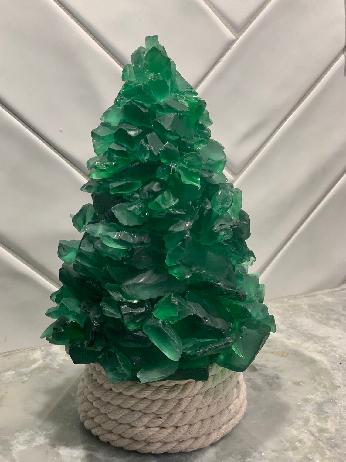Seaglass evergreen Tree in Shades of Green One of a Kind - Etsy