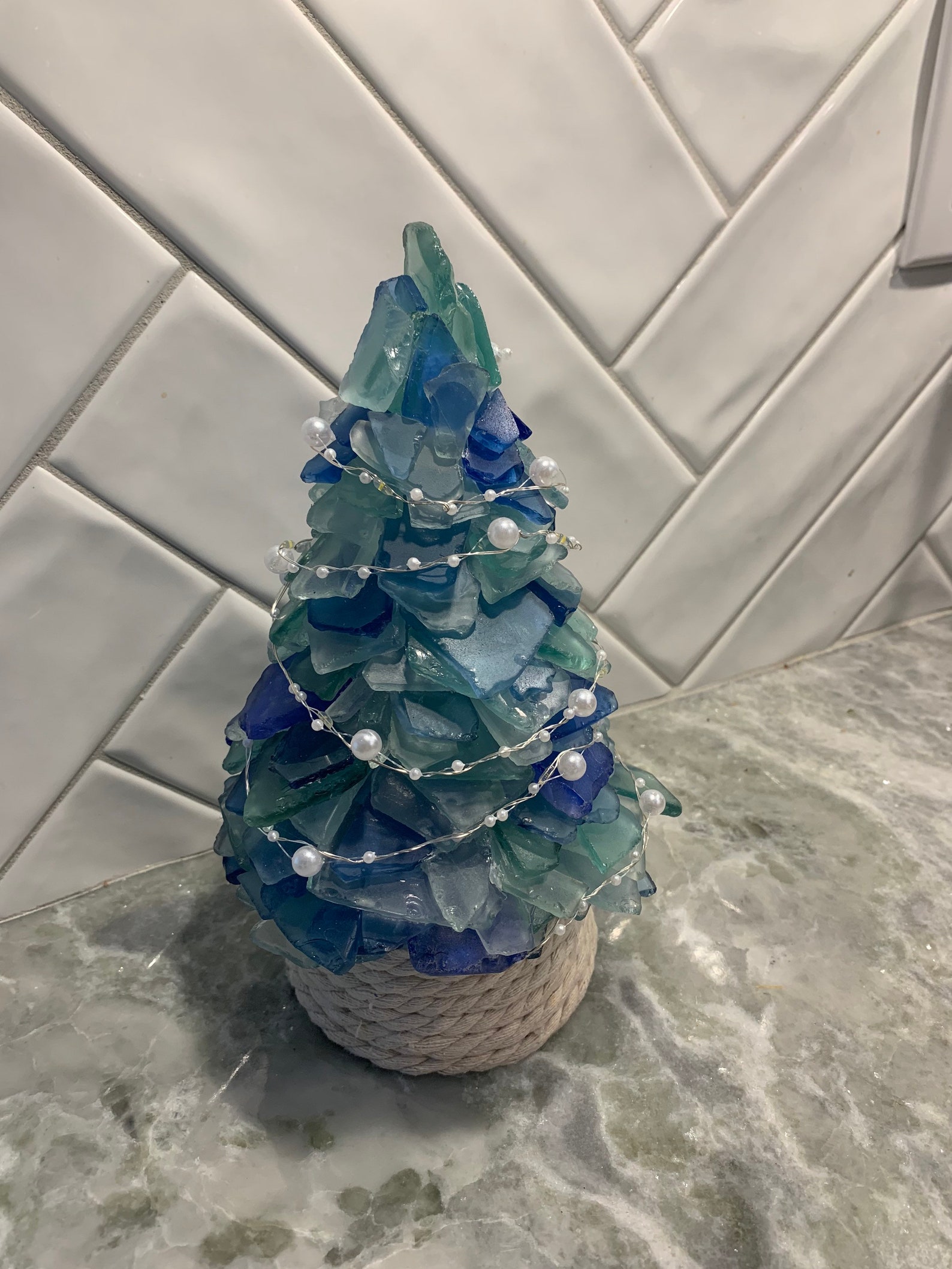 Sea Glass Christmas Tree one-of-a-kind With Nautical Rope - Etsy